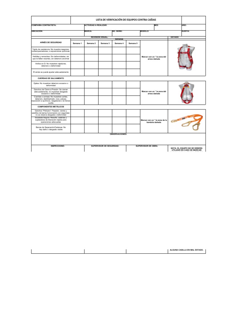 Check list arnes de seguridad | PDF