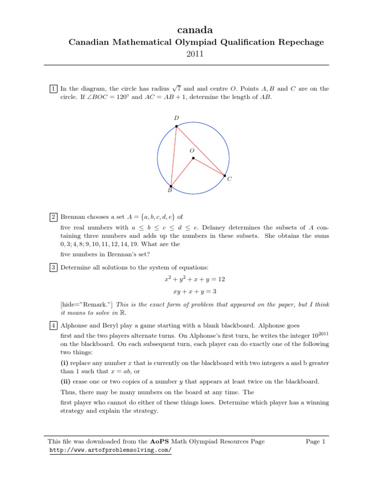 Canada-Canadian Mathematical Olympiad Qualification Repechage-2011-191 ...