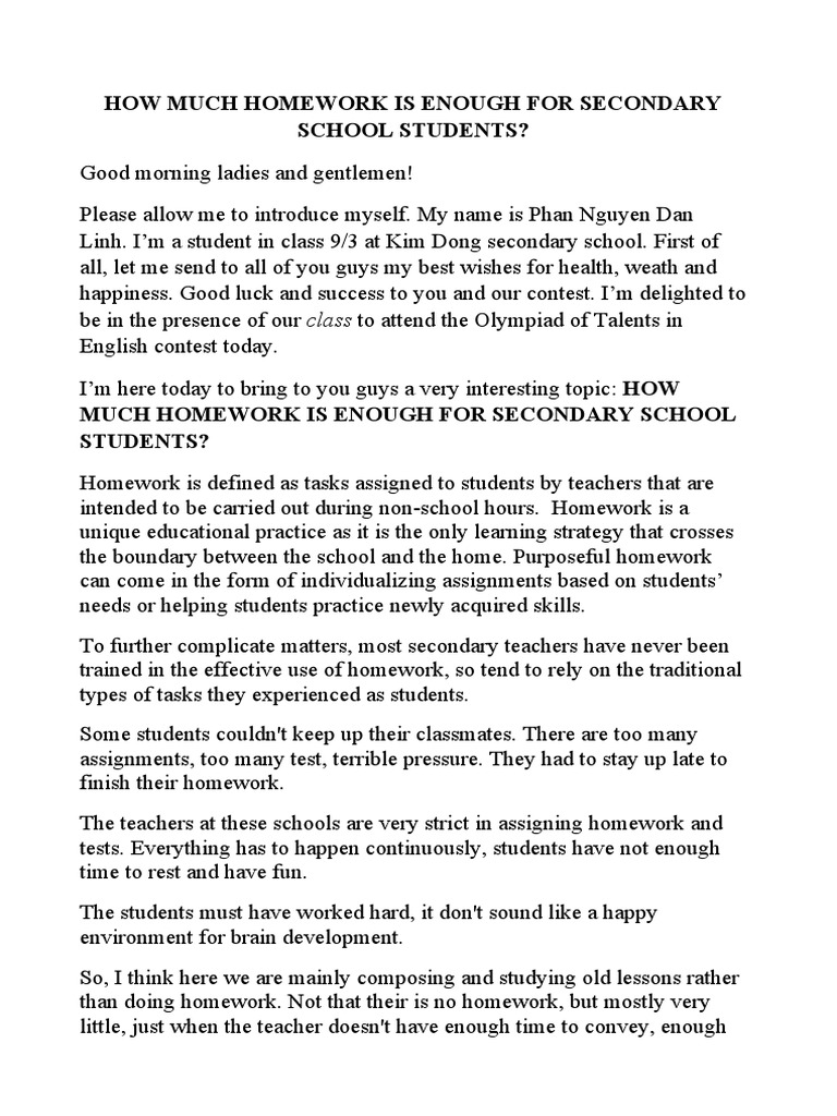 How Much Homework Is Enough For Secondary School Students | PDF ...