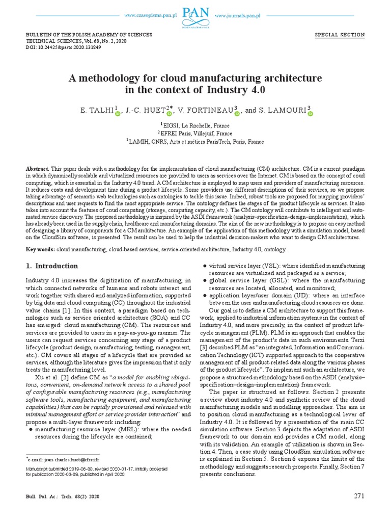 A Methodology For Cloud Manufacturi | PDF | Cloud Computing | Simulation