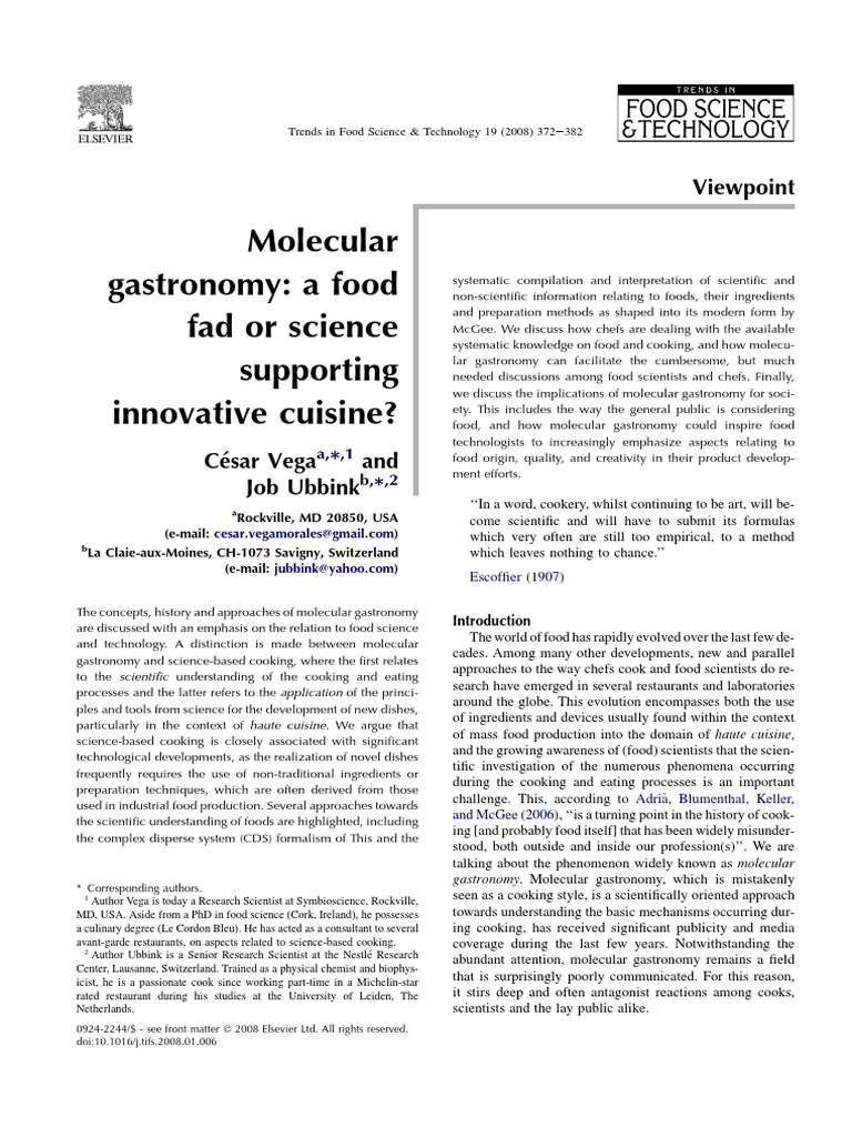 Molecular Gastronomy A Food Fad or Scien | PDF | Cooking | Foods