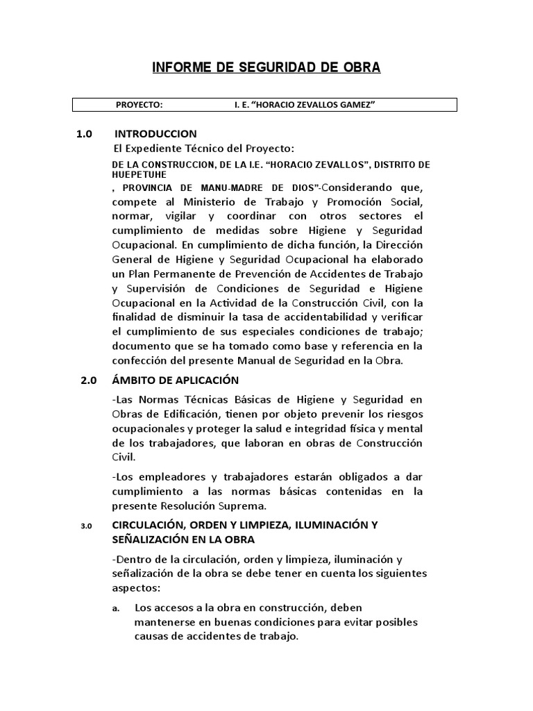 Informe de Seguridad de Obra | PDF | Seguridad y salud ocupacional | Máquina elevadora