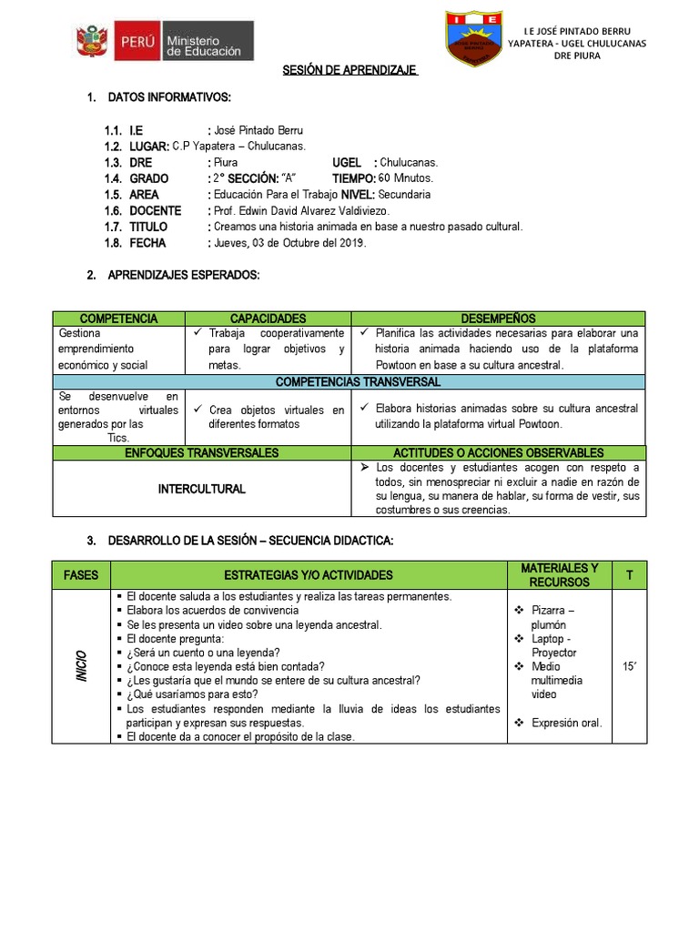 SESION DE APRENDIZAJE Modelo YAPA 03 | PDF | Aprendizaje | Cognición