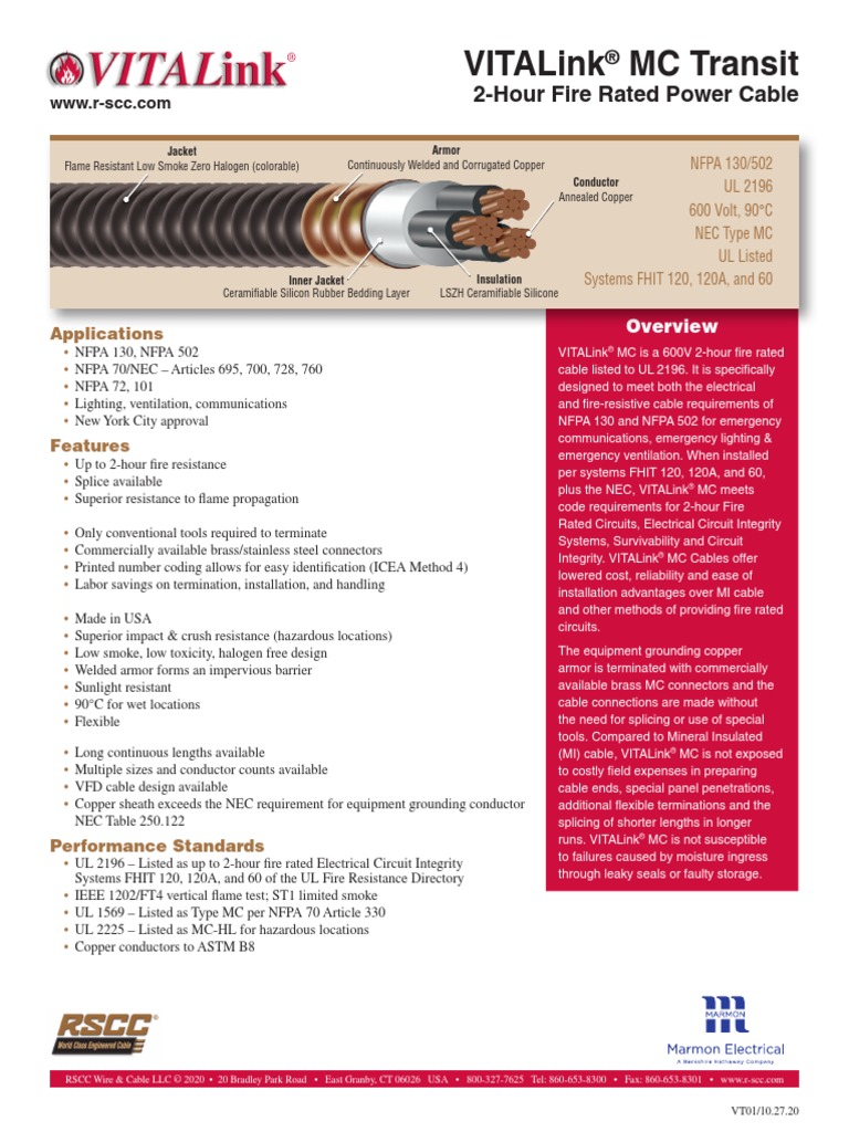 VT01 Vitalink MC Transit 2 HR FHIT 120 10-27-20 | PDF | Electrical Conductor | Equipment