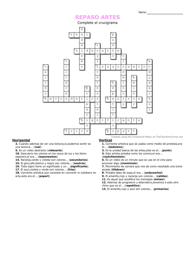 Crucigrama Artes Respuestas | PDF | Color | Ligero