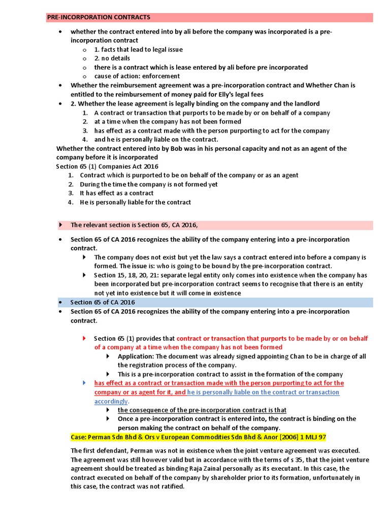 Pre - Incorporation Contract | PDF | Ratification | Law Of Agency