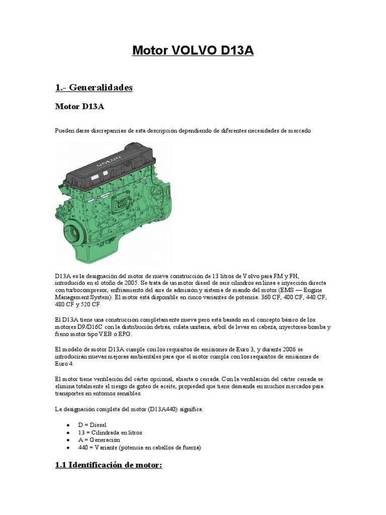 Descripción técnica del motor diesel Volvo D13A: características y ...