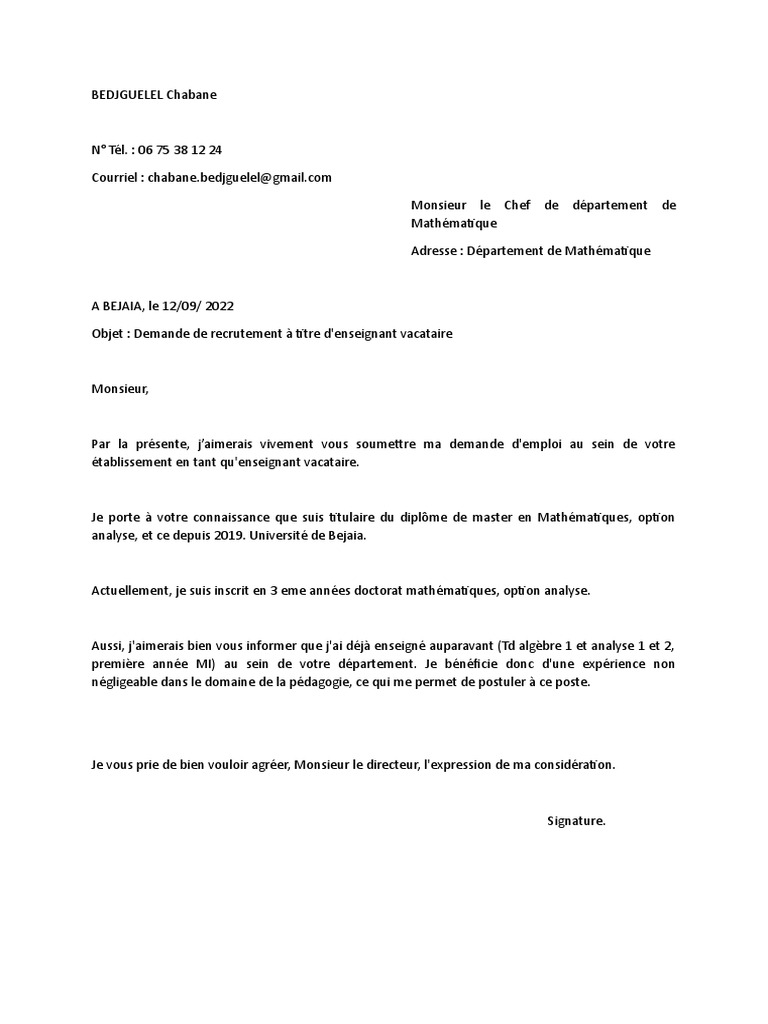 Demande de Vacation | PDF