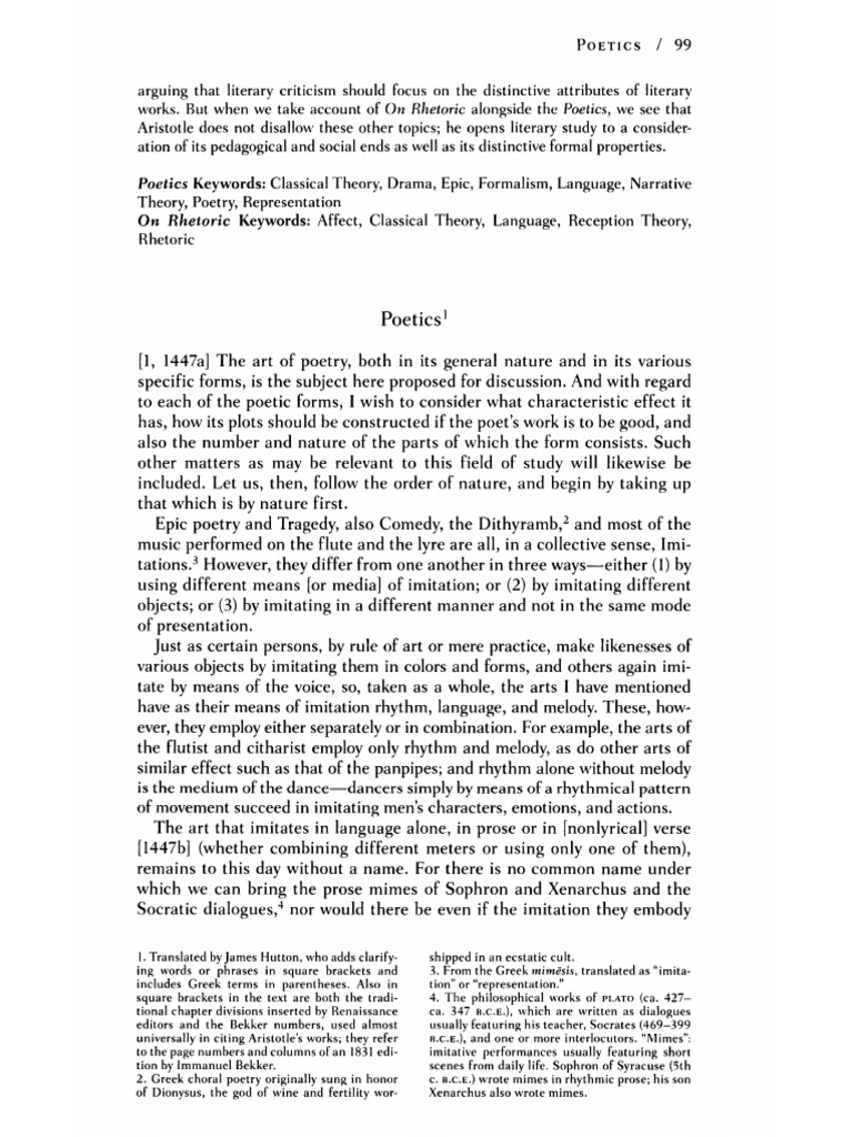 Aristotle's Poetics: A Study of Imitation | PDF | Poetics (Aristotle ...