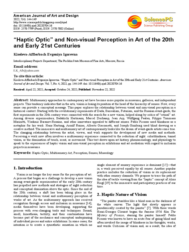 "Haptic Optic" and Non-Visual Perception in Art of The 20th and Early ...