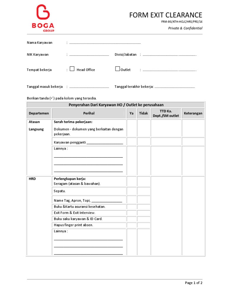 Formulir Exit Clearance Karyawan | PDF