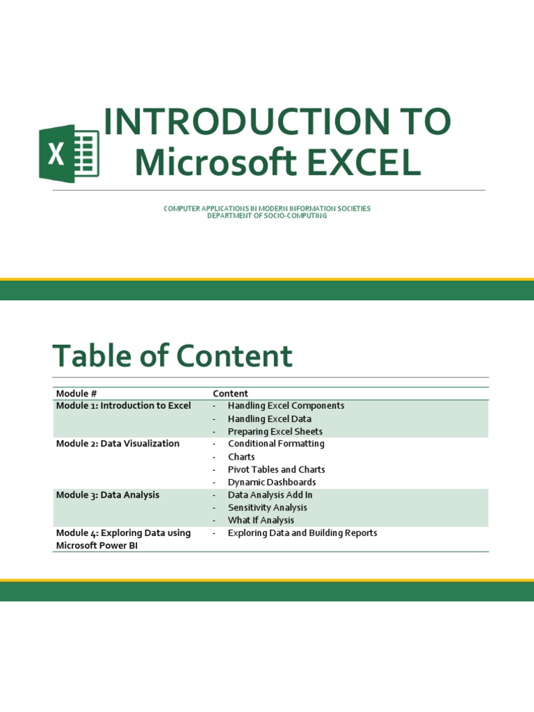 Module 1 Introduction To Excel Pdf Microsoft Excel Spreadsheet