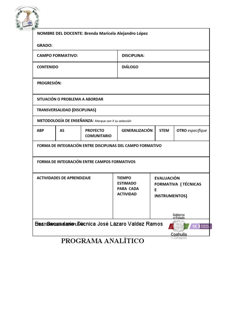 Formato Programa Analitico Secundaria | PDF