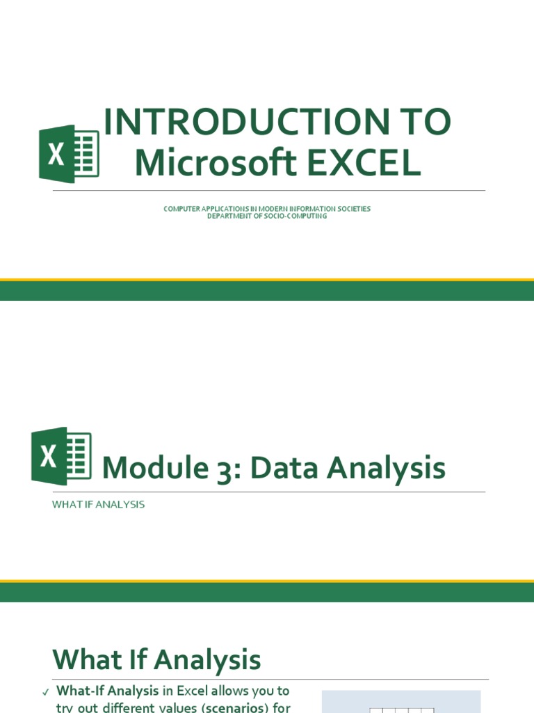 [Module 3 Continued] Data Analysis in Excel | PDF | Sensitivity ...