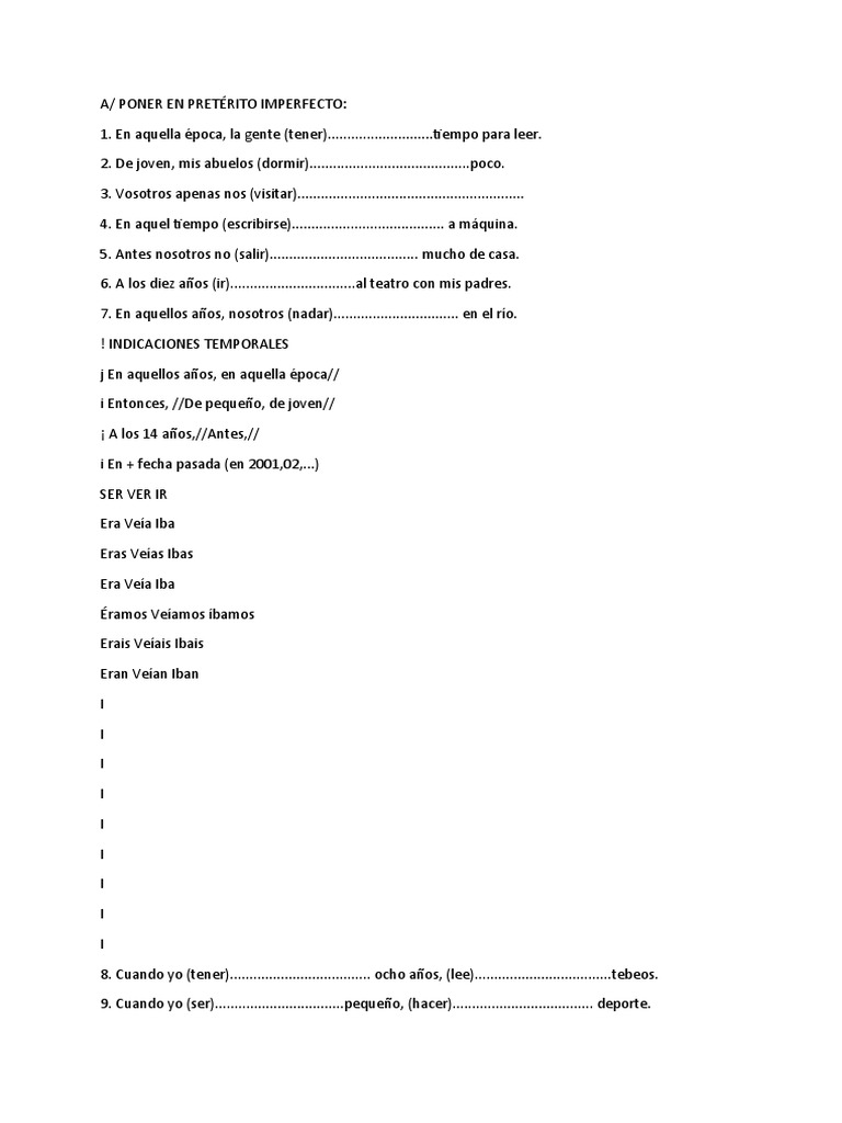 El Pretérito Imperfecto | PDF