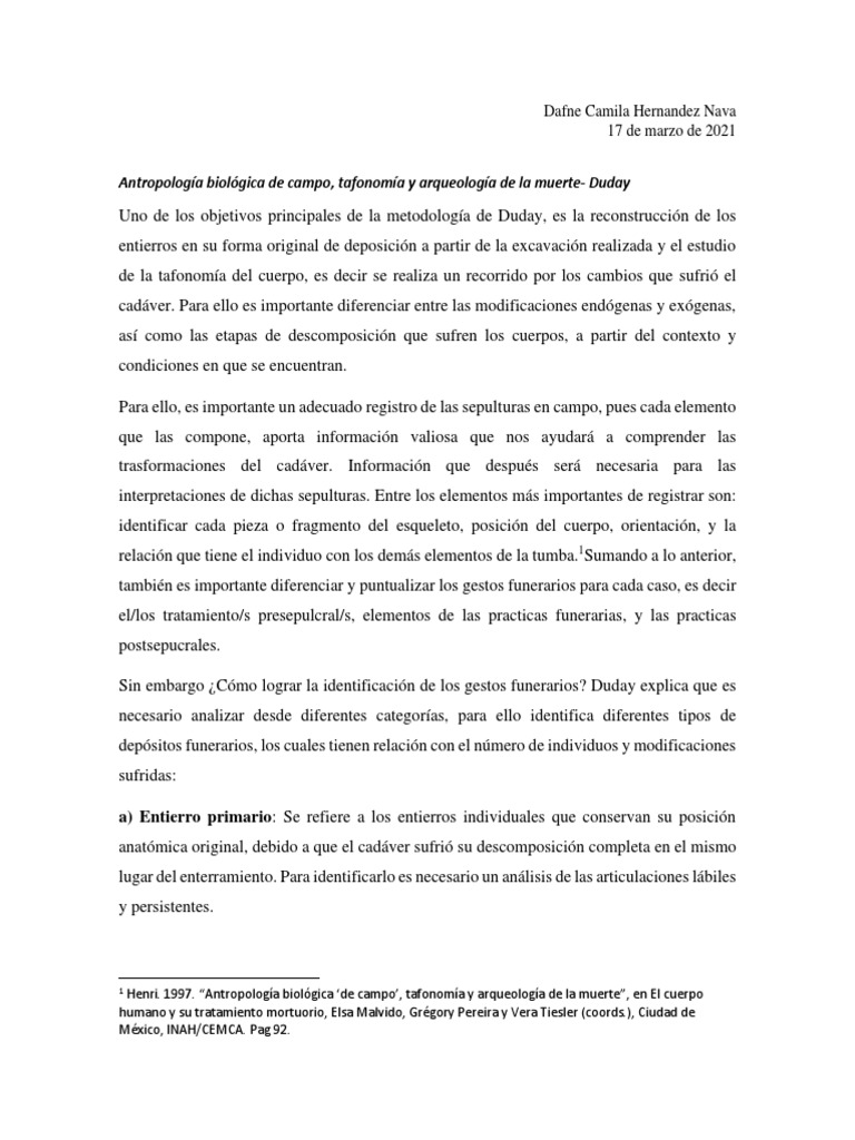 Reporte de Lectura: Antropología Biológica de Campo, Tafonomía y ...