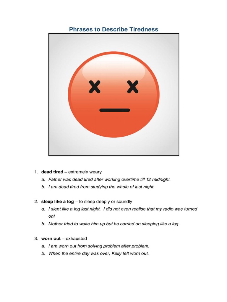 Phrases To Describe Tiredness | PDF