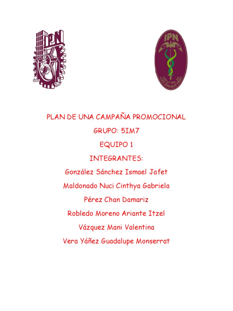 PLAN DE UNA CAMPAÑA PROMOCIONAL - Equipo 1 | PDF | Marketing | Mercado ...