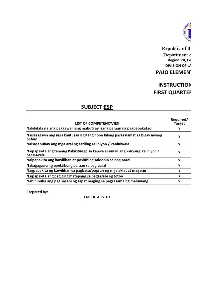Esp 5 Competencies-Monitoring | PDF