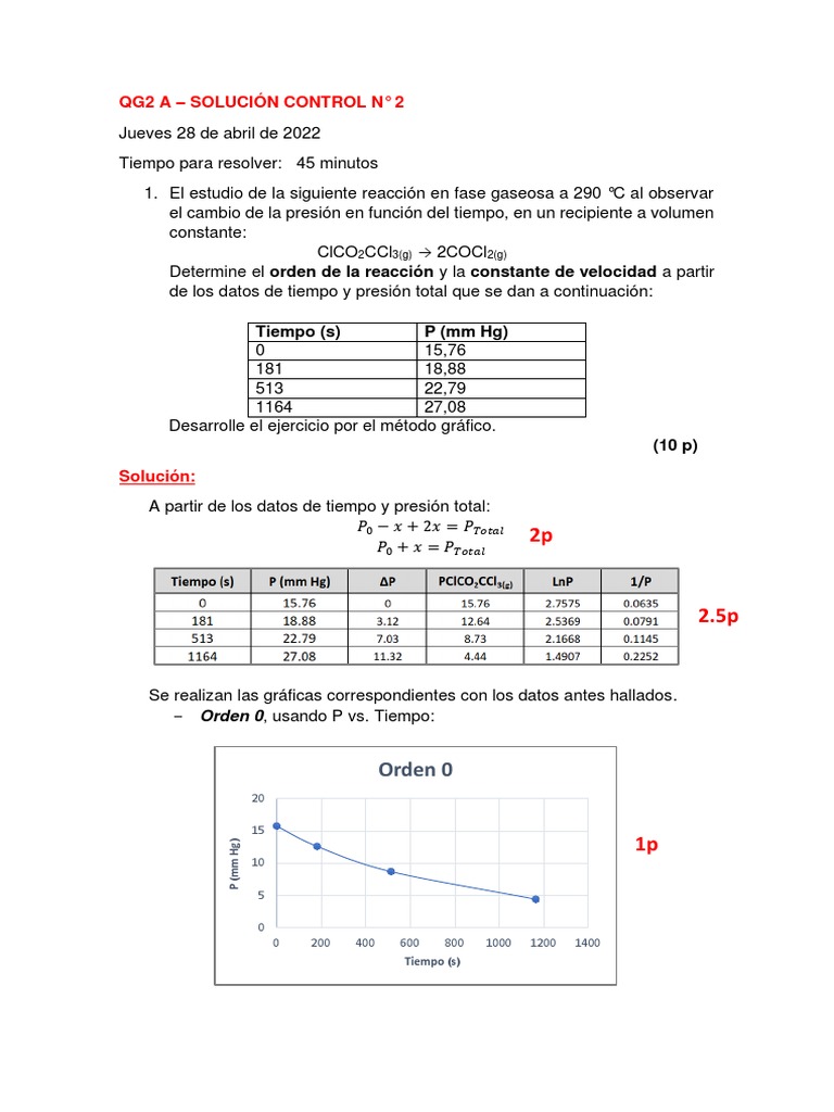 SOLUCIÓN CONTROL 2 - QG2 A Final | PDF | Química | Ciencias fisicas