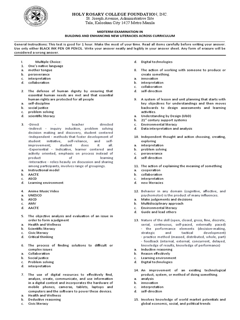 Midterm Exam: New Literacies Curriculum | PDF | Learning | Literacy