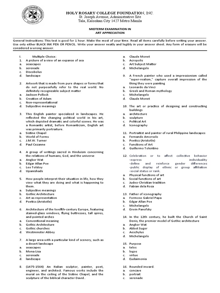 Art Appreciation Midterm Exam Guide | PDF | Paintings | Deities