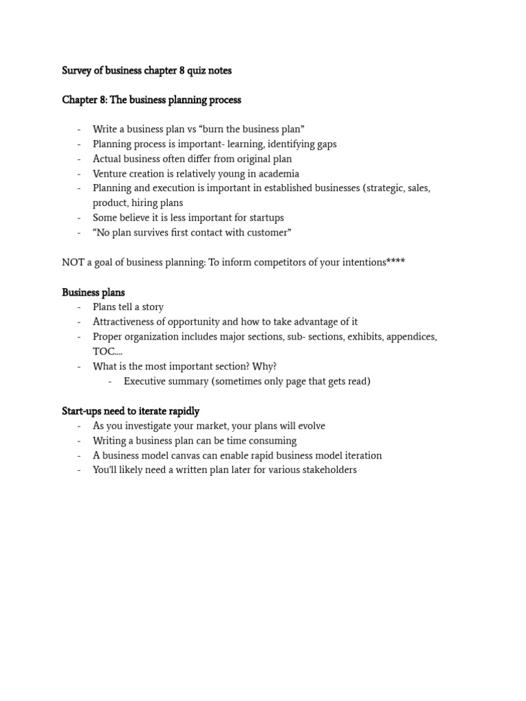 Chapter 8 - The Business Planning Process | PDF