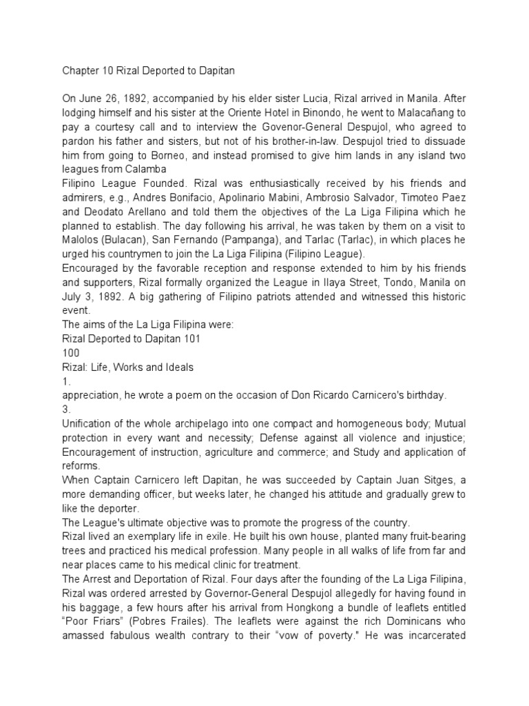Chapter 10 Rizal Deported To Dapitan | PDF