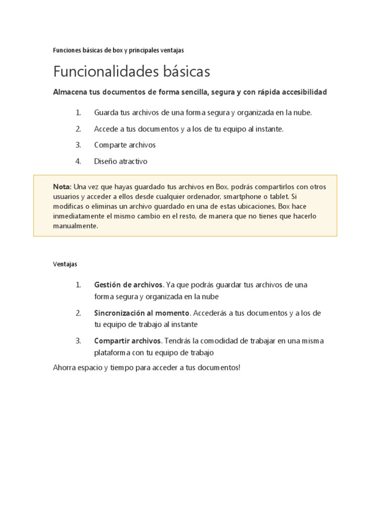 Funciones Básicas de Box y Principales Ventajas BOX | PDF