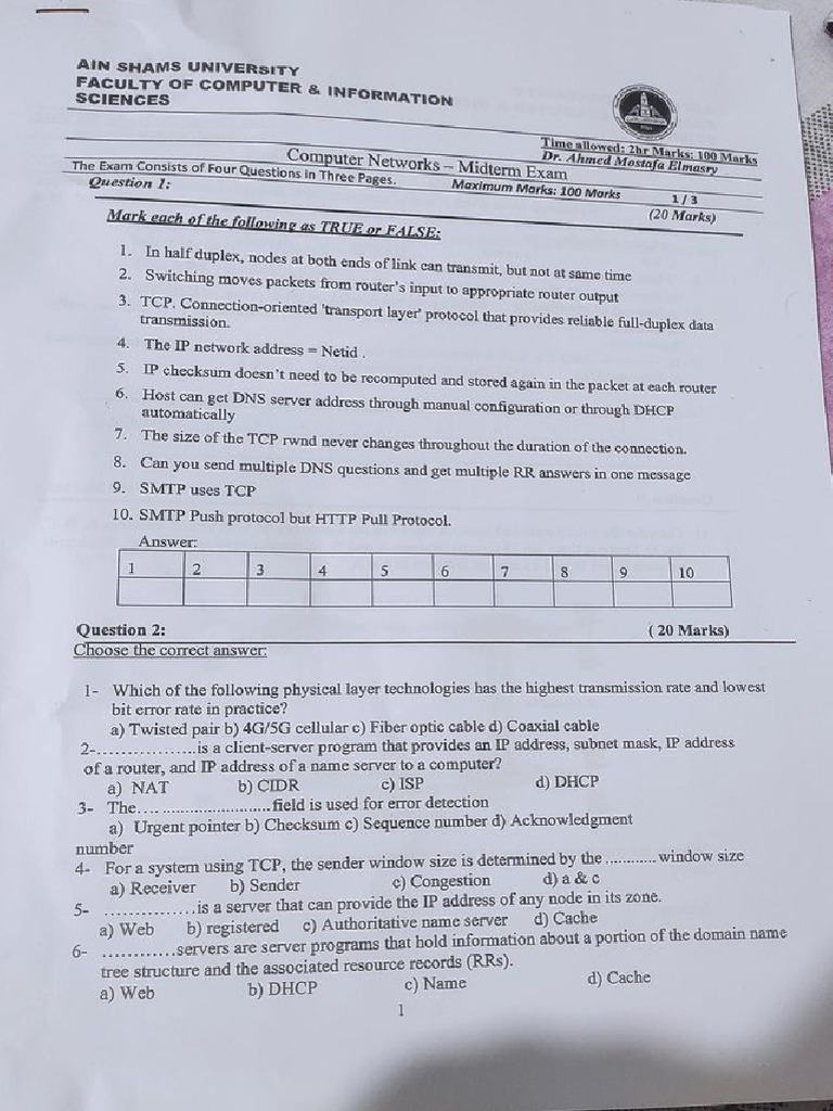 Computer Networks Midterm 2022 (2nd Exam) | PDF
