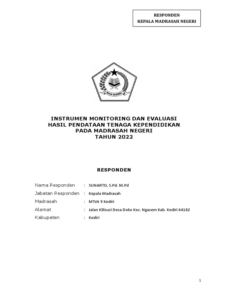 Instrumen Monev Tenaga Kependidikan Tahun 2022 | PDF