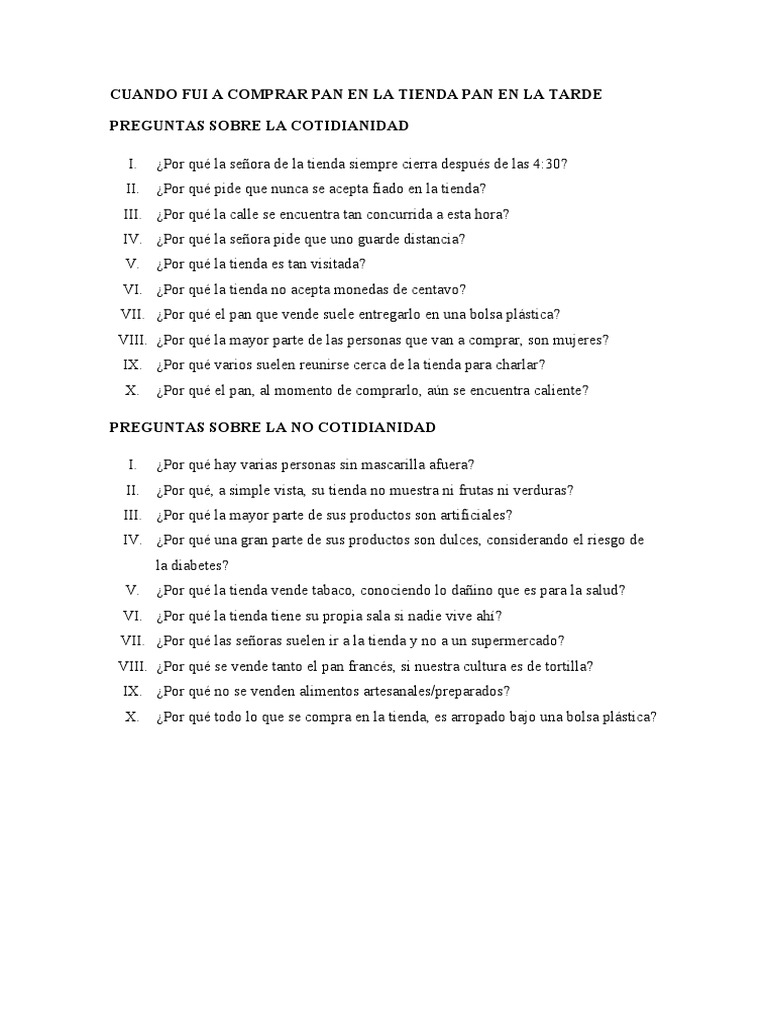 Cuando Fui A Comprar Pan en La Tienda | PDF