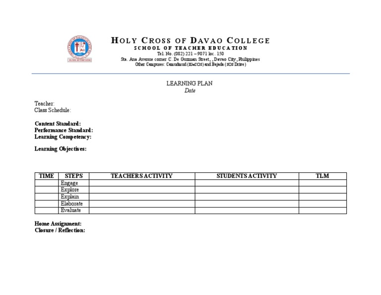 5 E's Lesson Plan Template | PDF