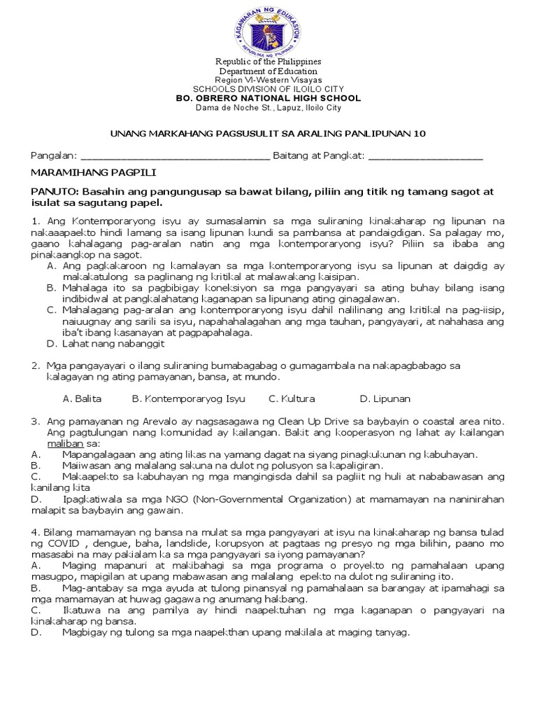 Araling Panlipunan Grade 10 | PDF