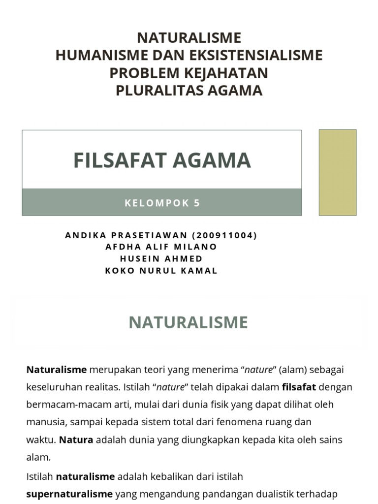 Naturalisme Humanisme Dan Eksistensialisme Problem Kejahatan Pluralitas Agama | PDF