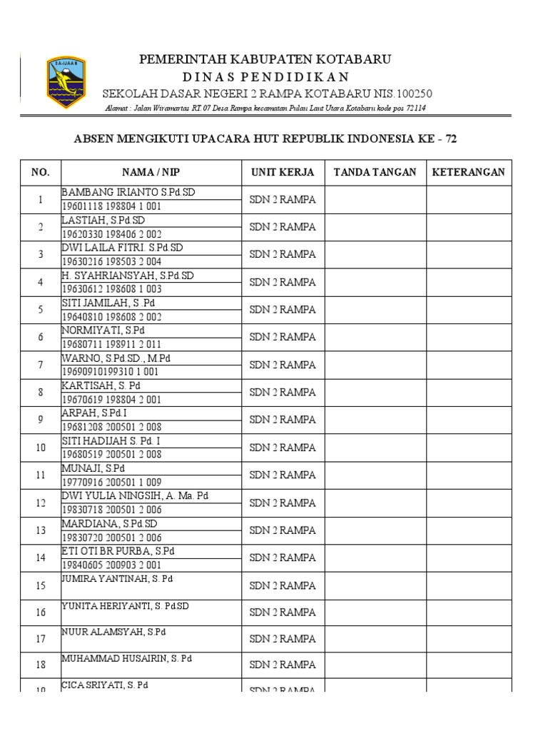 Absen Guru Menghadiri Acara Hut Pgri Ke 72 | PDF