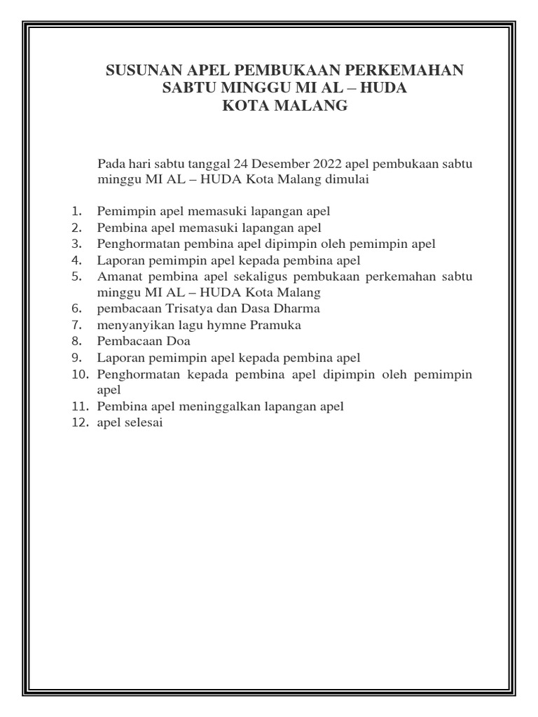 Susunan Apel Pembukaan Perkemahan Sabtu Minggu Mi Al | PDF