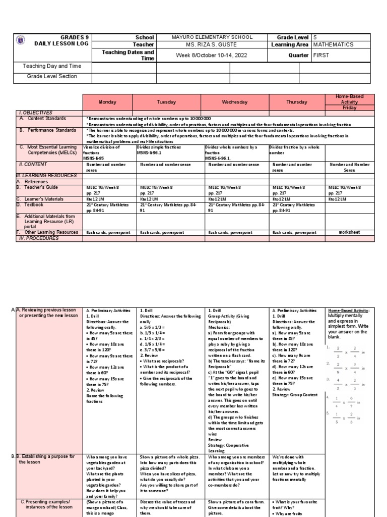 Dll-Wk8math 5 | PDF | Numbers | Elementary Mathematics