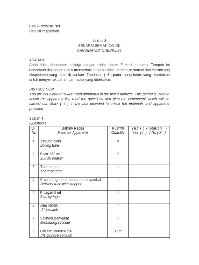 K3 JPN Perak Modul 2022-Bab 7 (Respirasi Sel) | PDF
