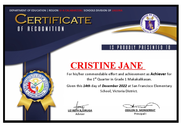 Certificate of Recognition (Honors) | PDF