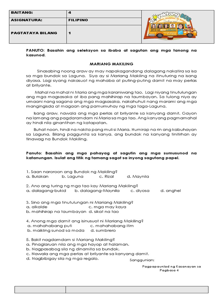 Baitang 4 Babasahin Bilang 1 | PDF