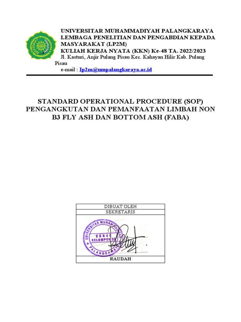 Template Sop Pengangkutan Dan Pemanfaatan Limbah Non B3 Fly Ash Dan Bottom Ash (Faba) - Untuk ...