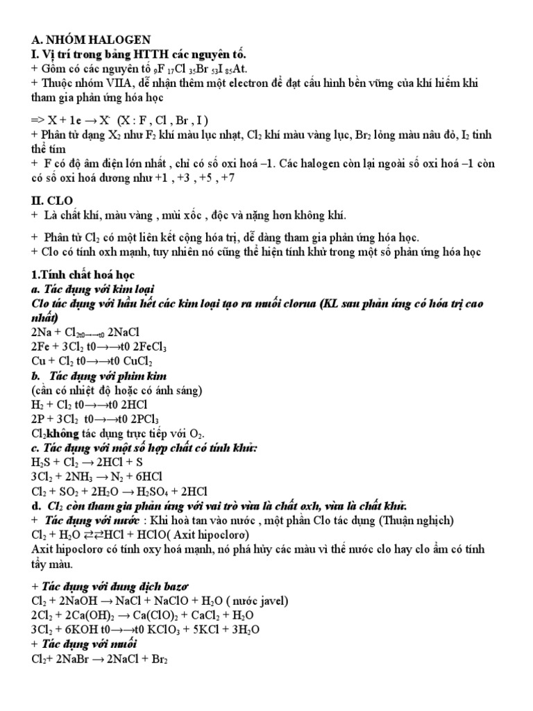 A. Nhóm Halogen I. Vị trí trong bảng HTTH các nguyên tố | PDF