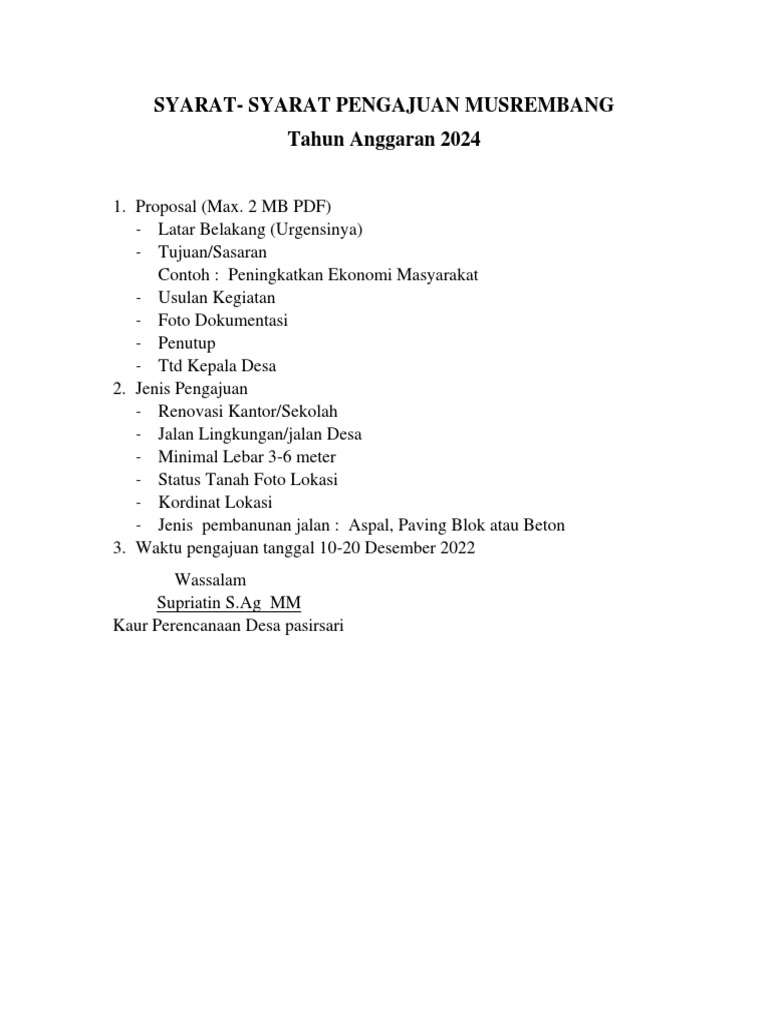 Panduan Pengajuan Musrembang 2024 | PDF