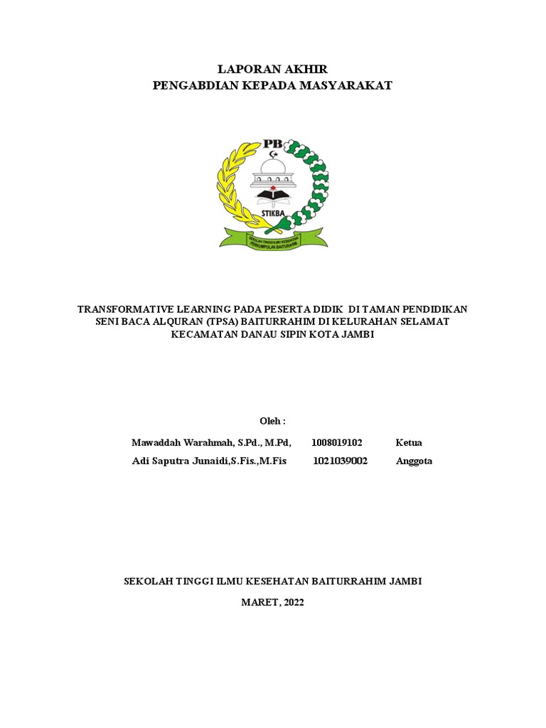 Laporan Akhir Pengabmas Transformative Learning TPSA | PDF