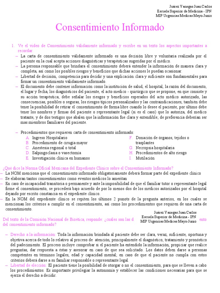 Consentimiento Informado | PDF | Consentimiento informado | Cirugía