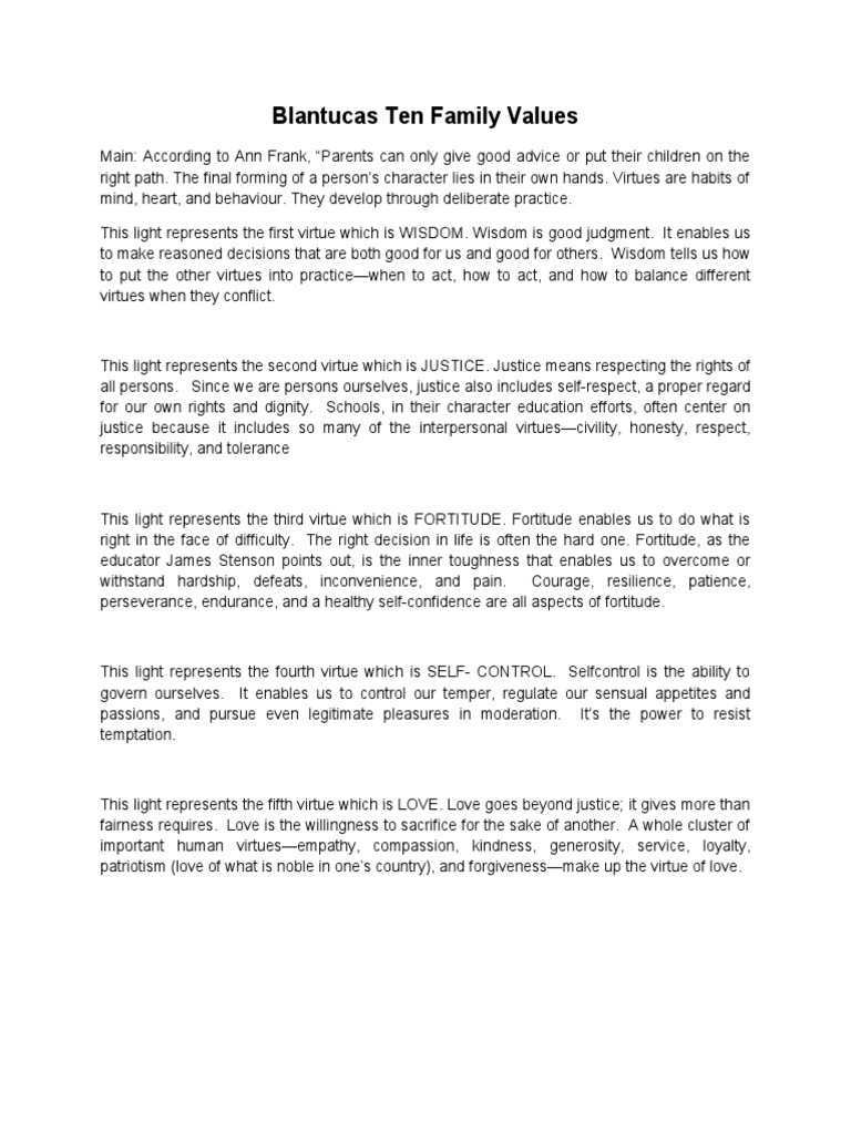 Blantucas Ten Family Values | PDF | Courage | Virtue