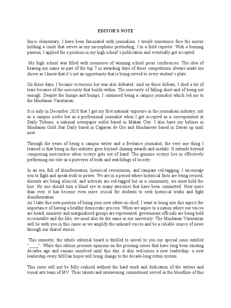 Editors Note | Download Free PDF | Journalism | Mass Media