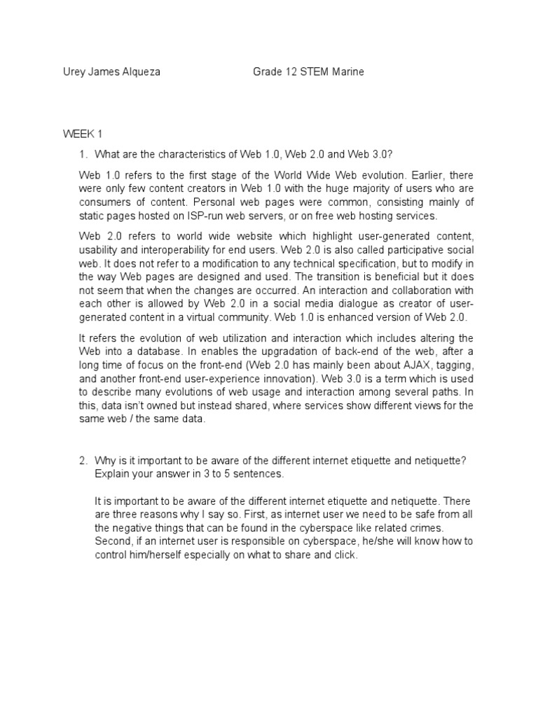 Urey James Alqueza Grade 12 STEM Marine | PDF | Web 2.0 | World Wide Web
