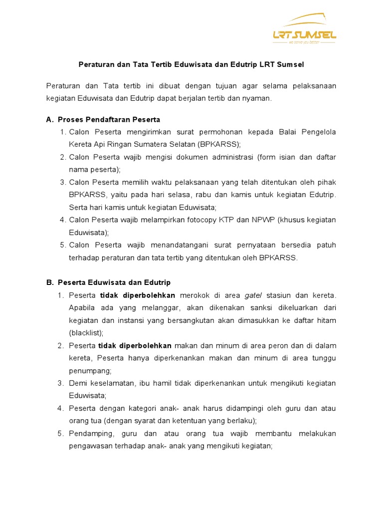 Tata Tertib Eduwisata Dan Edutrip | PDF